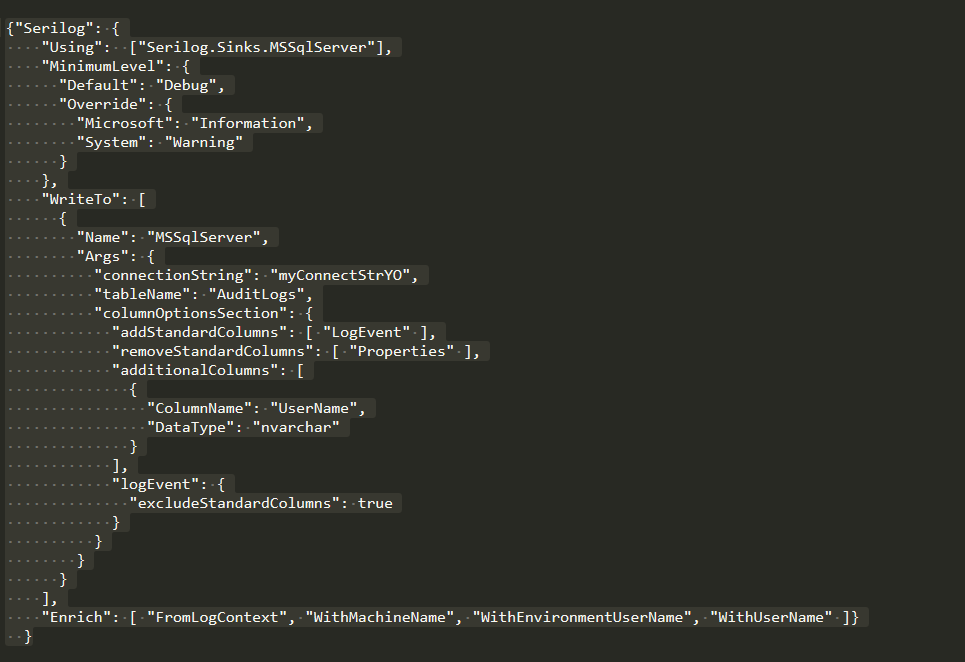 Logevent Column Has Invalid Json When Using Excludestandardcolumns · Issue 174 · Serilog