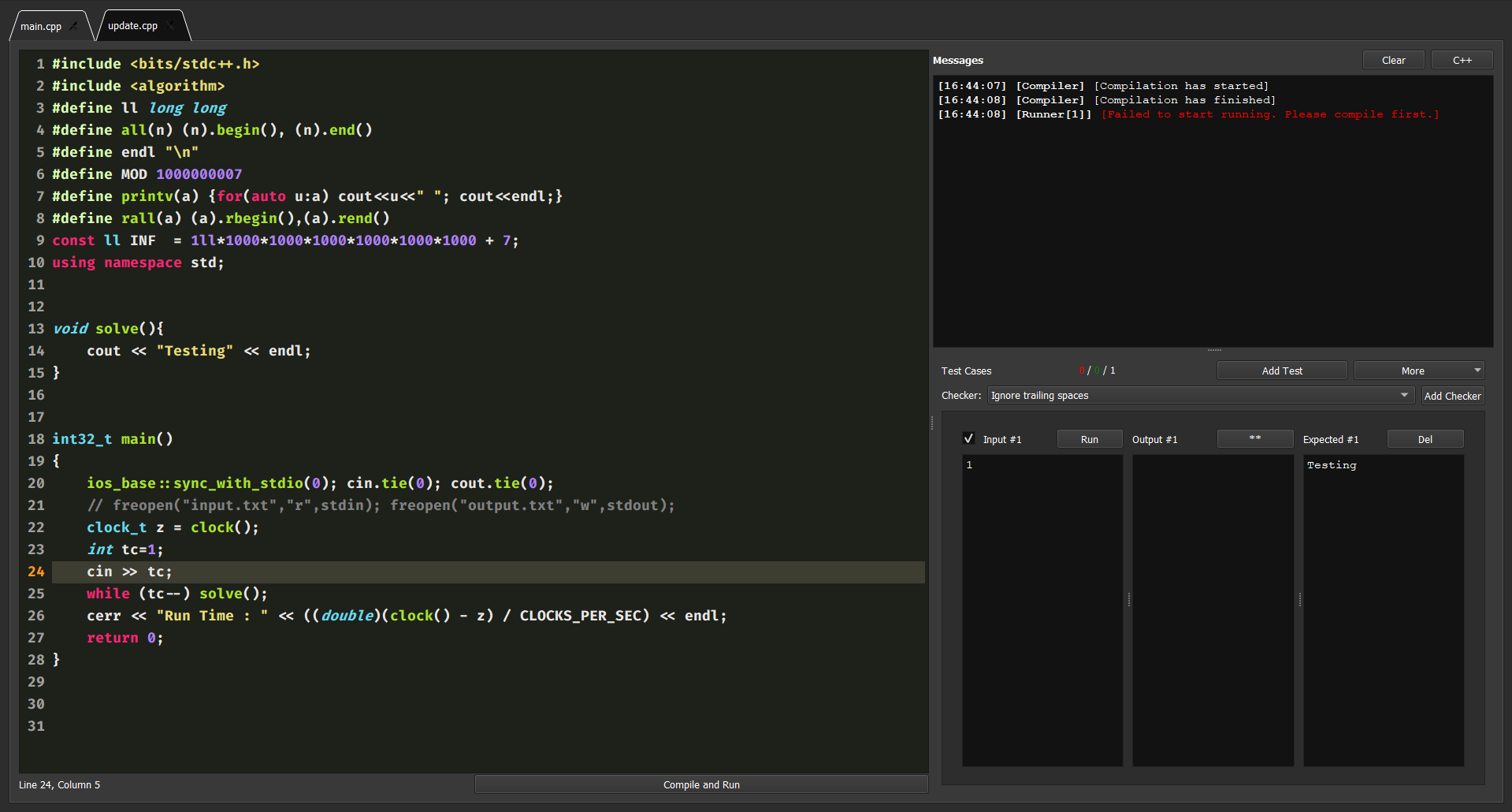 Failed to start running. Please compile first · Issue #1225 · cpeditor/cpeditor · GitHub