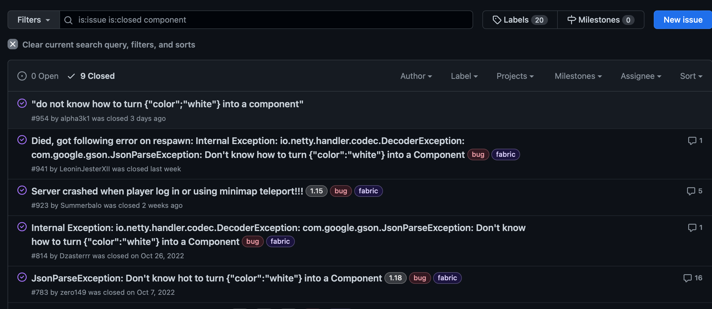 JsonParseException: Don't know hot to turn {"color":"white"} into a Component · Issue #783 ...