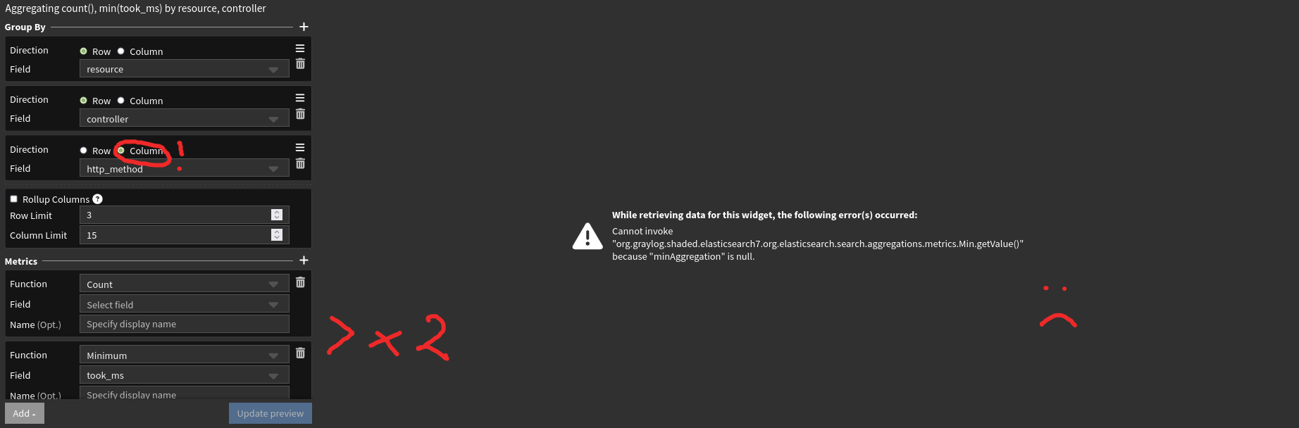 Error when mixing rows/columns and more than 1 metric · Issue #13981 · Graylog2/graylog2-server ...