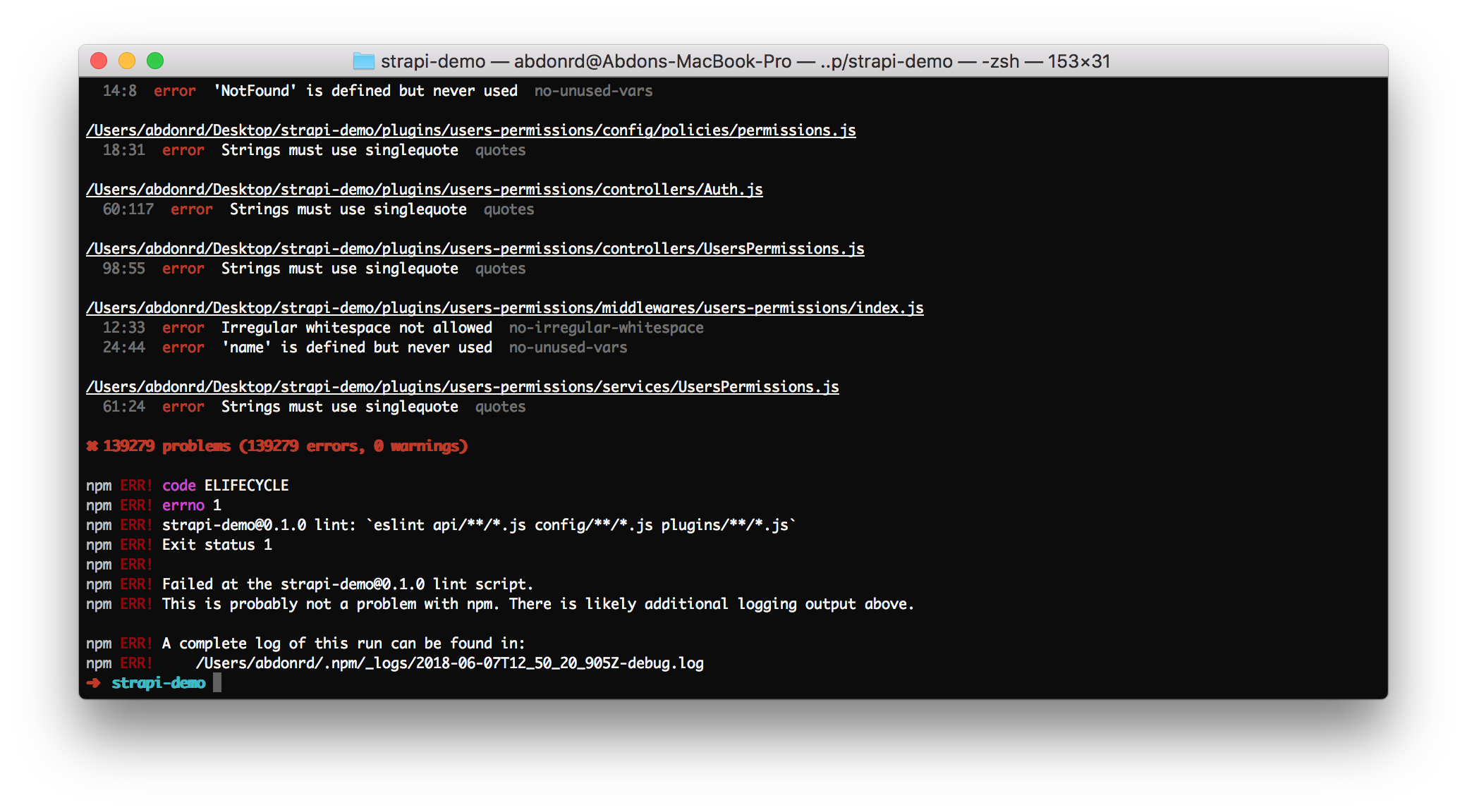 The npm run lint has a lot of errors · Issue #1340 · strapi/strapi · GitHub