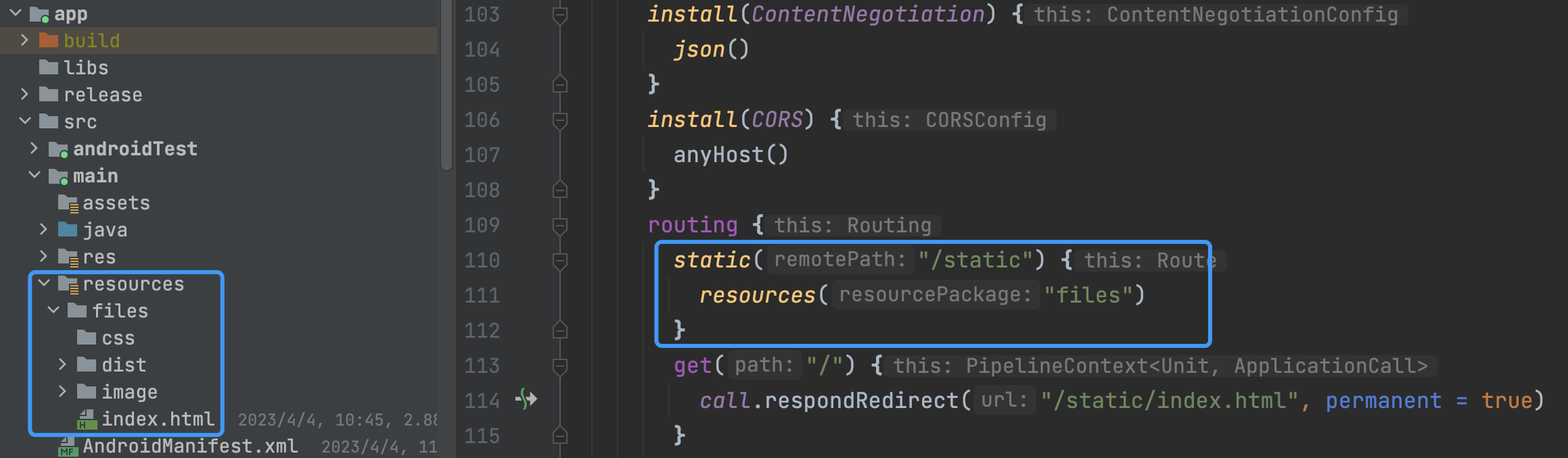 Ktor server on android device, where is the path of " static ", want to show index.html - Stack ...