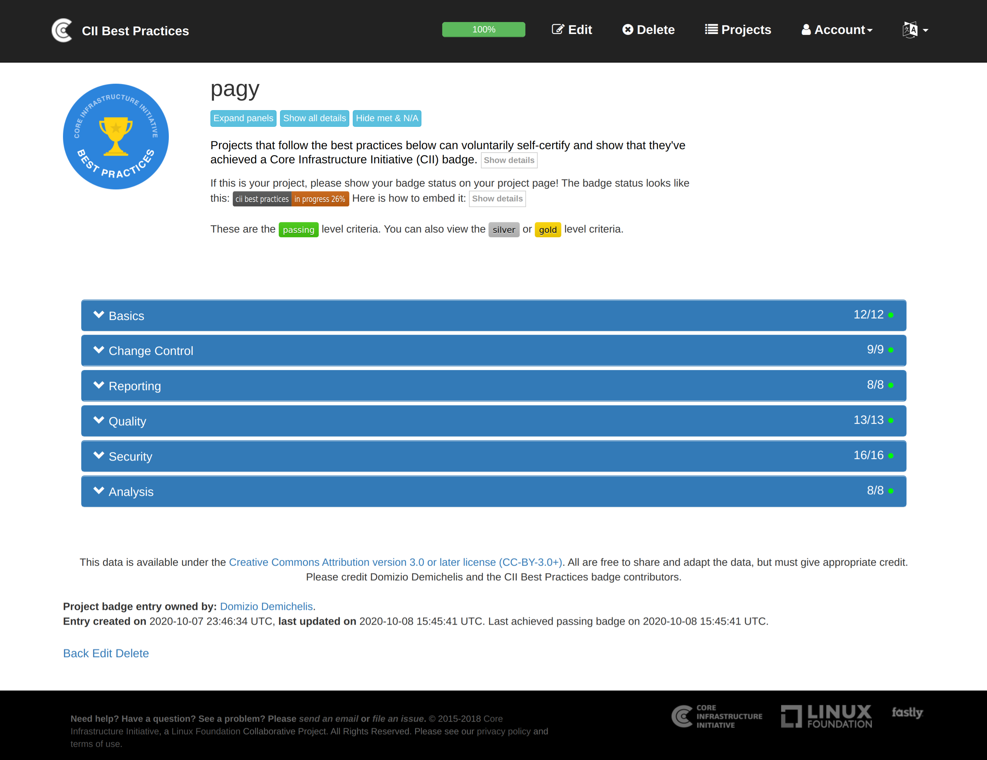 Badge doesn't update status · Issue #1487 · coreinfrastructure/best-practices-badge · GitHub