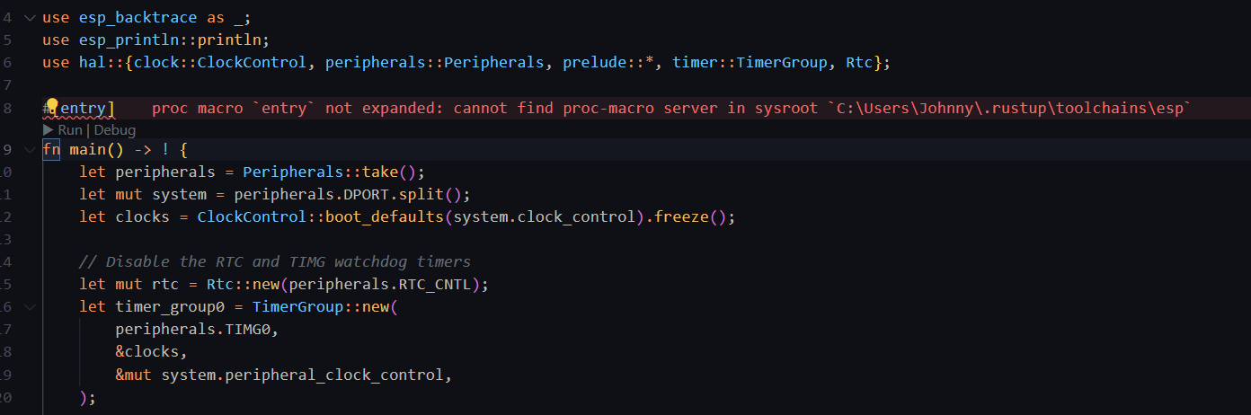 proc macro `entry` not expanded: cannot find proc-macro server · Issue #617 · esp-rs/esp-hal ...