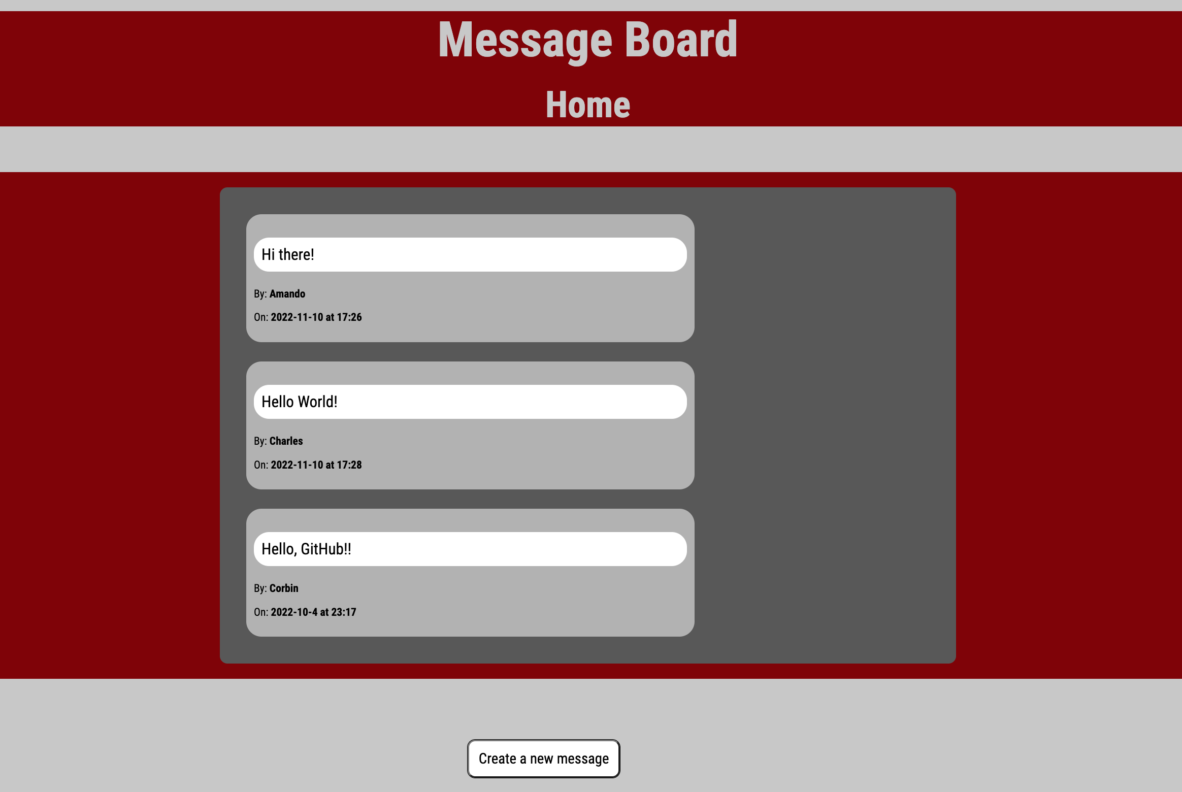 GitHub - corbincargil/message-board: My first Node.js project. Mini message board built with ...