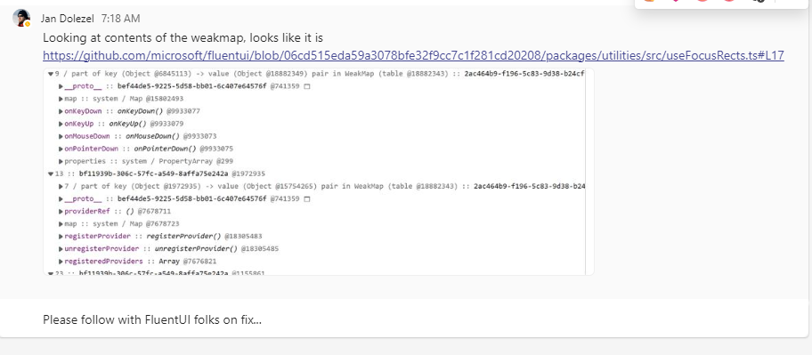 WeakMap holding react pane in memory · Issue #27904 · microsoft/fluentui · GitHub