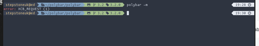 XCB_REQUEST (1) When trying to run 'polybar example' · Issue #1349 · polybar/polybar · GitHub