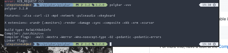 XCB_REQUEST (1) When trying to run 'polybar example' · Issue #1349 · polybar/polybar · GitHub