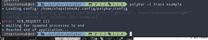XCB_REQUEST (1) When trying to run 'polybar example' · Issue #1349 · polybar/polybar · GitHub