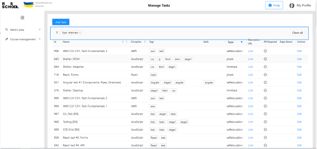 Manage tasks screen. Filter of the Type column · Issue #2101 · rolling-scopes/rsschool-app · GitHub