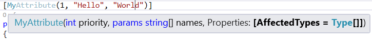 Intellisense Highlights Wrong Parameter In Attribute When It Contains A Params In Constructor 