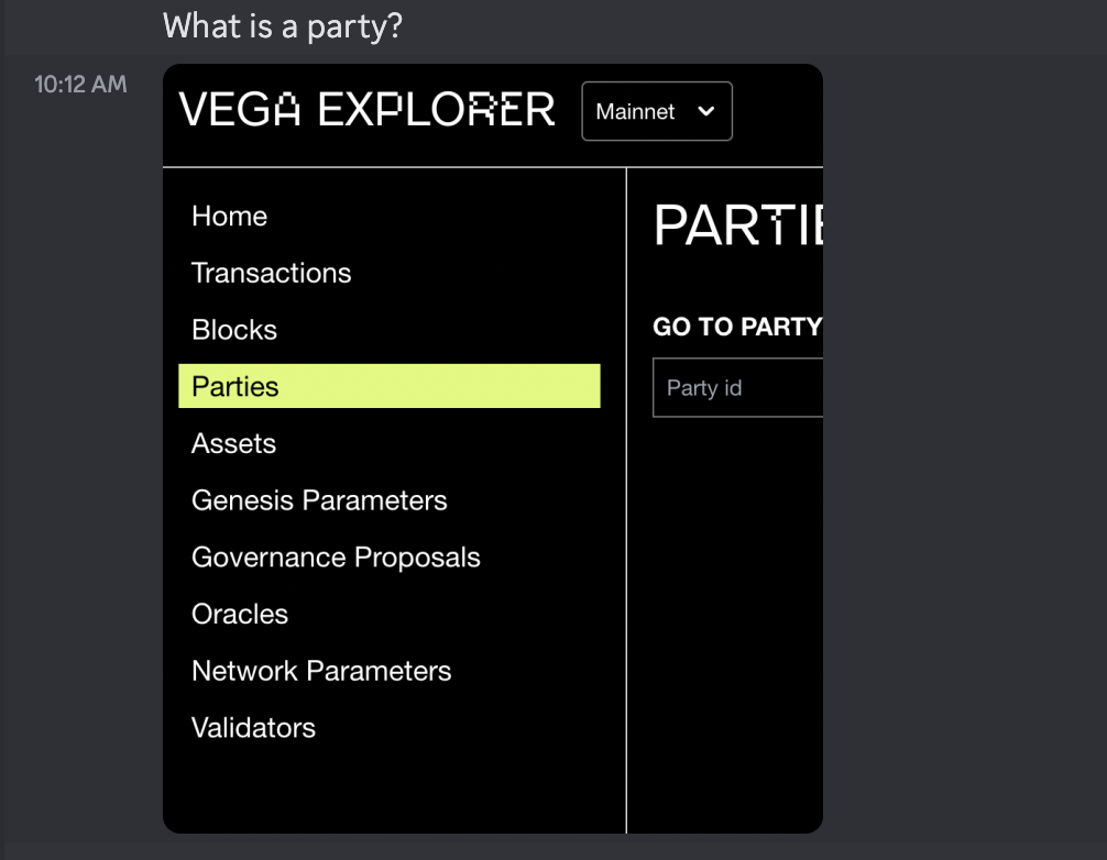 The explorer uses the term Party but perhaps public key is better? · Issue #3140 · vegaprotocol ...