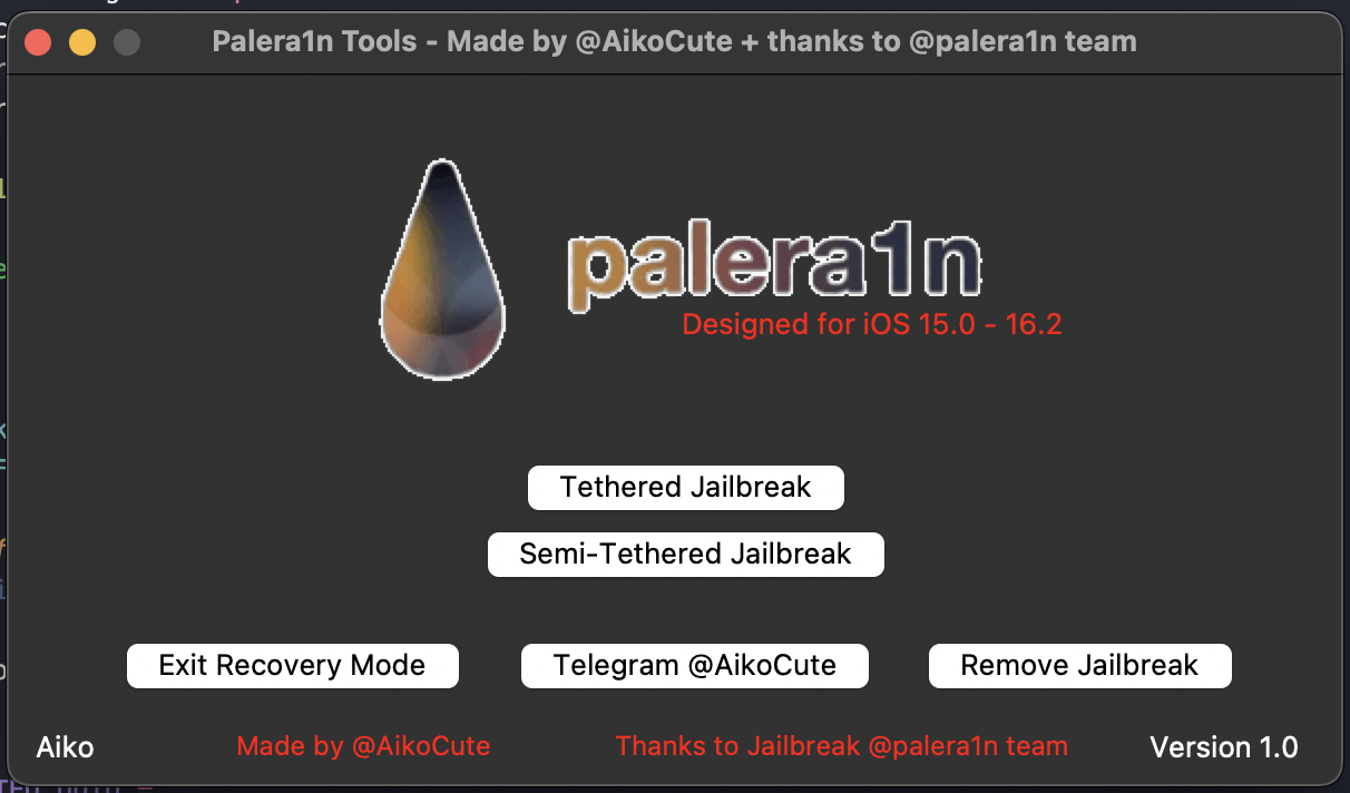 GitHub - Github-Aiko/palera1n: Palera1n GUI for MacOS and Linux