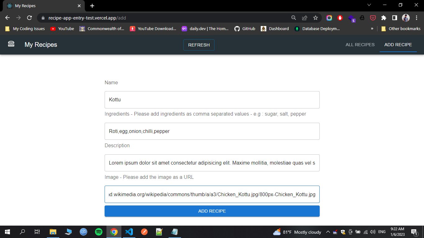 GitHub - avishkaindula/recipe-entry-test-project
