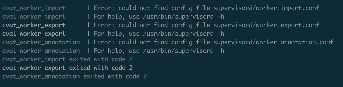 Continiously restarting cvat_worker_export, cvat_worker_import and cvat_worker_annotation ...