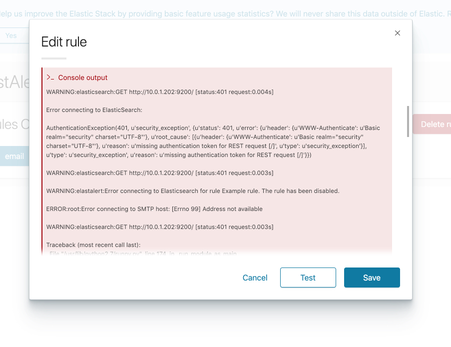 Error connecting to ElasticSearch AuthenticationException missing authentication token for REST ...