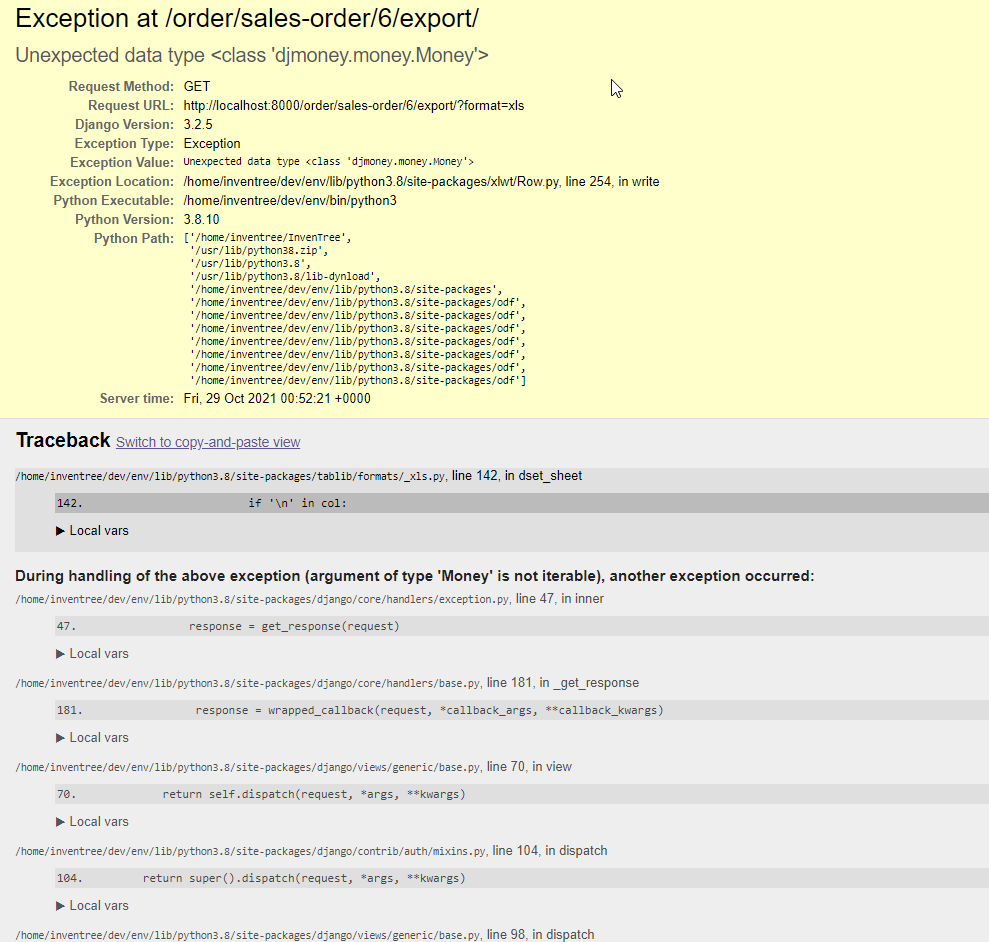 [BUG] Error when exporting sales order · Issue #2207 · inventree/InvenTree · GitHub