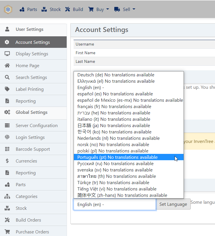 Translation Stats in Demo Instance · Issue #2364 · inventree/InvenTree · GitHub