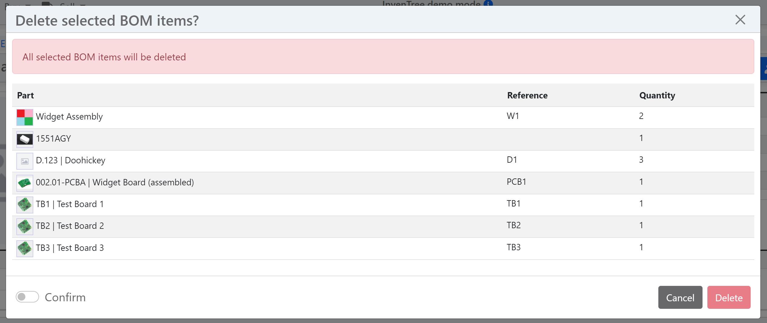 [Bug] Selecting and deleting multiple BOM items does not delete multiple items. · Issue #3718 ...