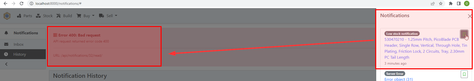 [Bug] Cannot mark notifications as read / unread · Issue #3919 · inventree/InvenTree · GitHub