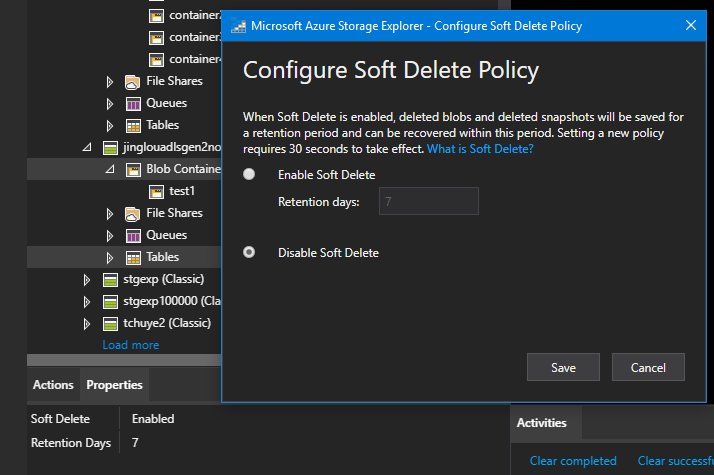 The checked item always is 'Disable Soft Delete' on 'Configure Soft Delete Policy' dialog ...