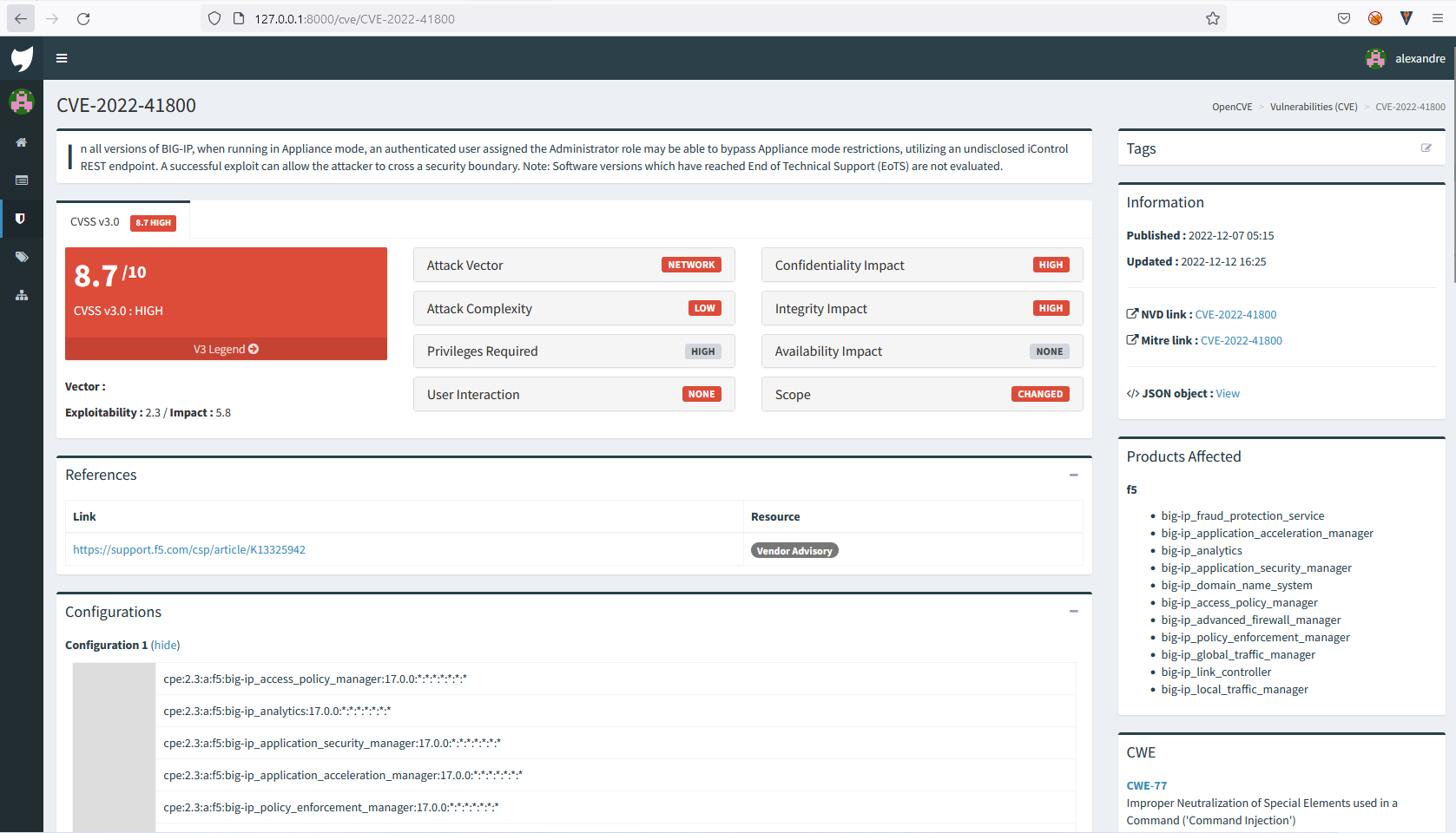 Subscriptions Activities Not Displaying On Manual Install Opencve