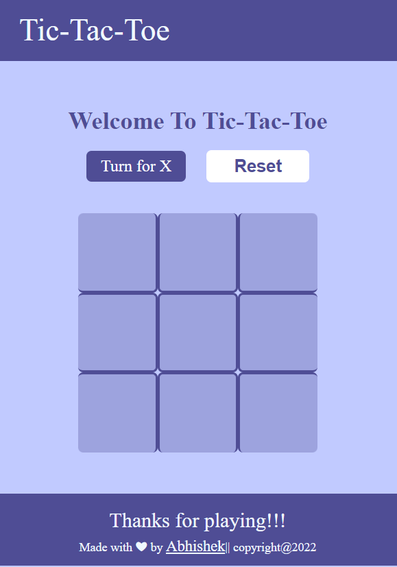 GitHub - abhishksen/tic-tac-toe: this is a simple tic tac toe game using JavaScript, play with ...
