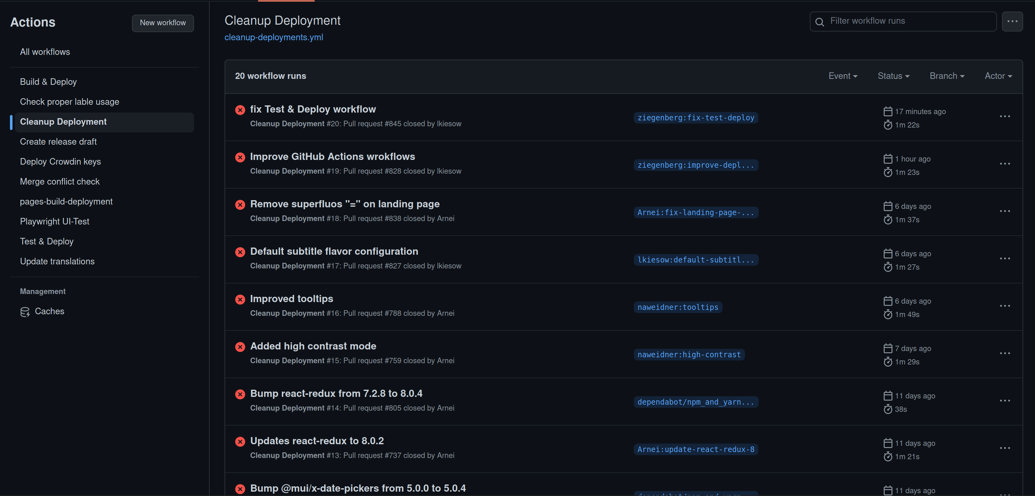 Cleanup Deployment always fails · Issue #847 · opencast/opencast-editor · GitHub