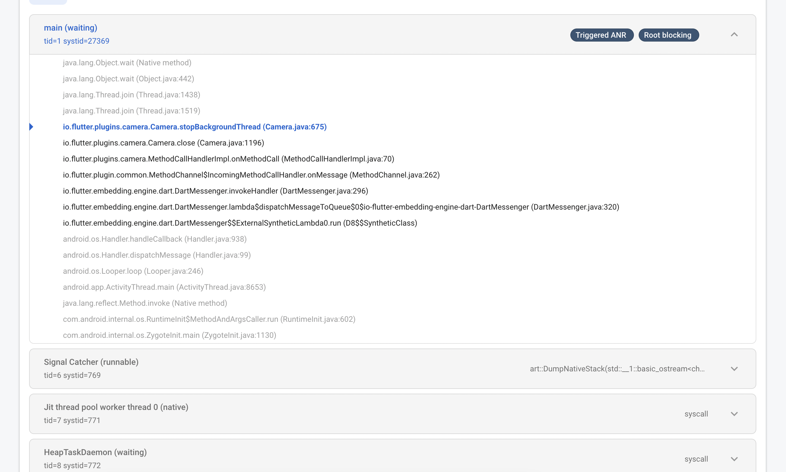 [camera] repeating anrs stopBackgroundThread · Issue #106493 · flutter/flutter · GitHub