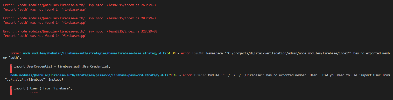 Error Compiling Angular 11 Application Using Nebular Auth Firebase 2871