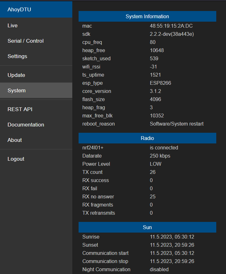 Keine Verbindung zum Wechselrichter · Issue #796 · lumapu/ahoy · GitHub