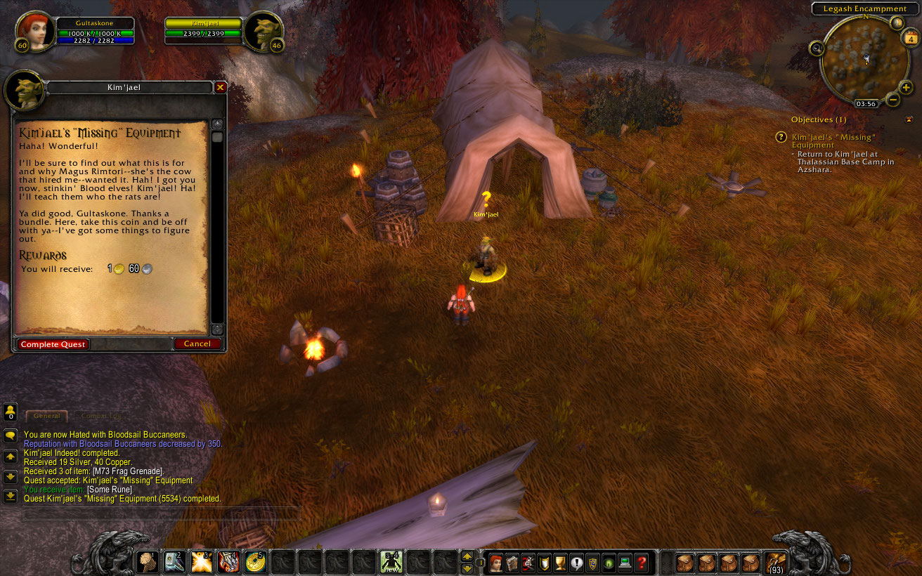 "Kim'jael's "Missing" Equipment" can't be turned in without relogging ...