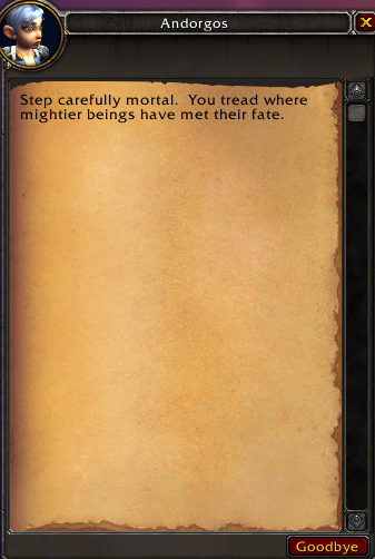 [AQ40] Andorgos should be able to teleport the player after they reach ...