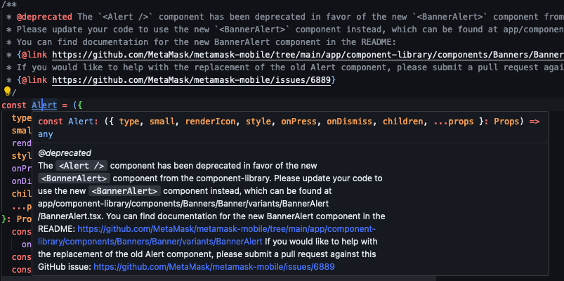 Deprecate Alert in favor of BannerAlert · Issue #6890 · MetaMask/metamask-mobile · GitHub