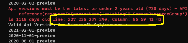 Api Version Test Output Is Displaying All Linescolumns For All Error 1518