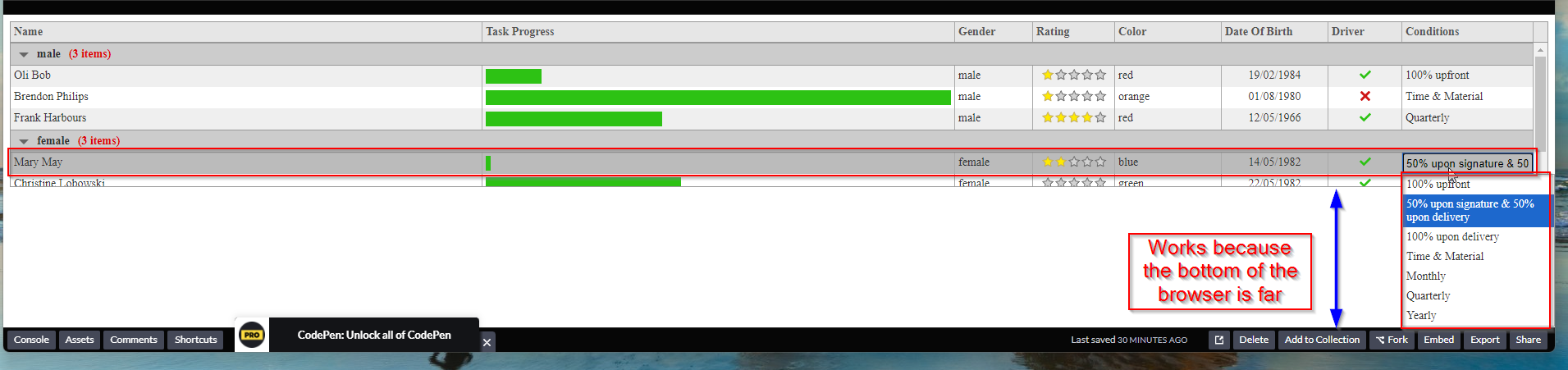 Dropdown list on a select cell not displayed when the row is near the end of the browser · Issue ...