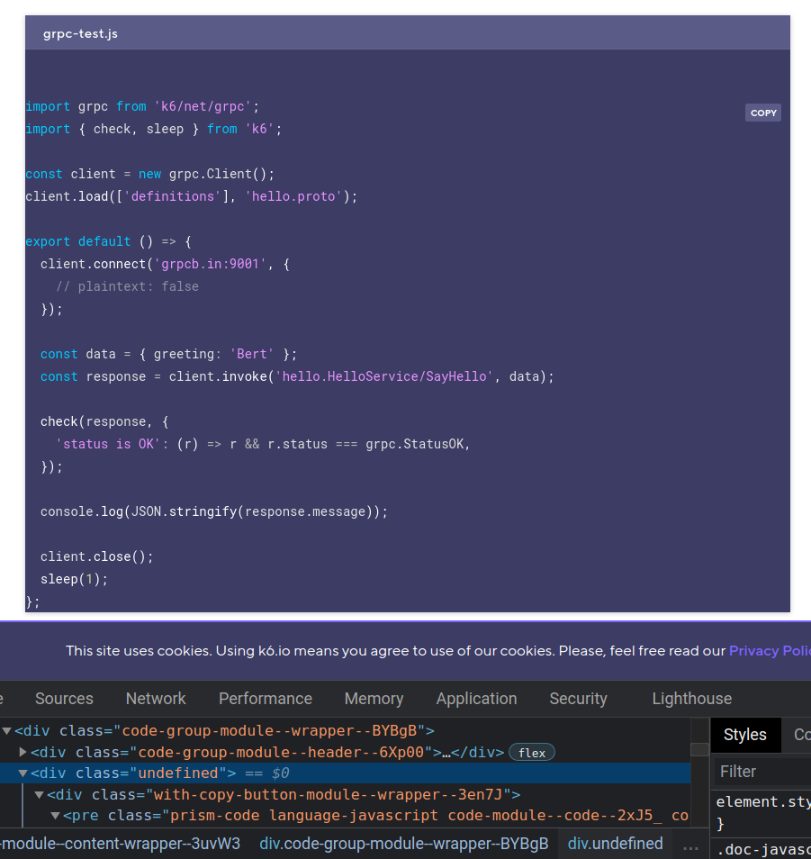 Wrong Padding In Code Blocks On Javascript Api Page · Issue 360 · Grafana K6 Docs · Github