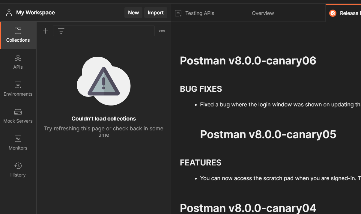 Missing collections when using PostmanCanary-linux-x64-8.0.0-canary01 · Issue #9416 ...