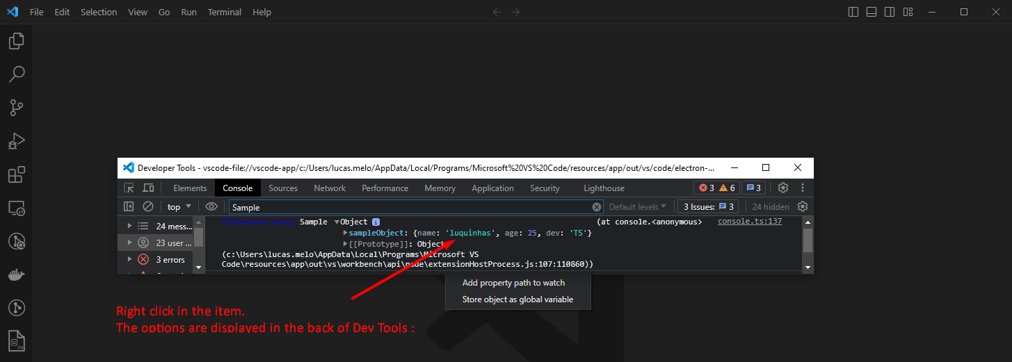 Debug item options are being shown at the back of the Developer tools panel. · Issue #193206 ...