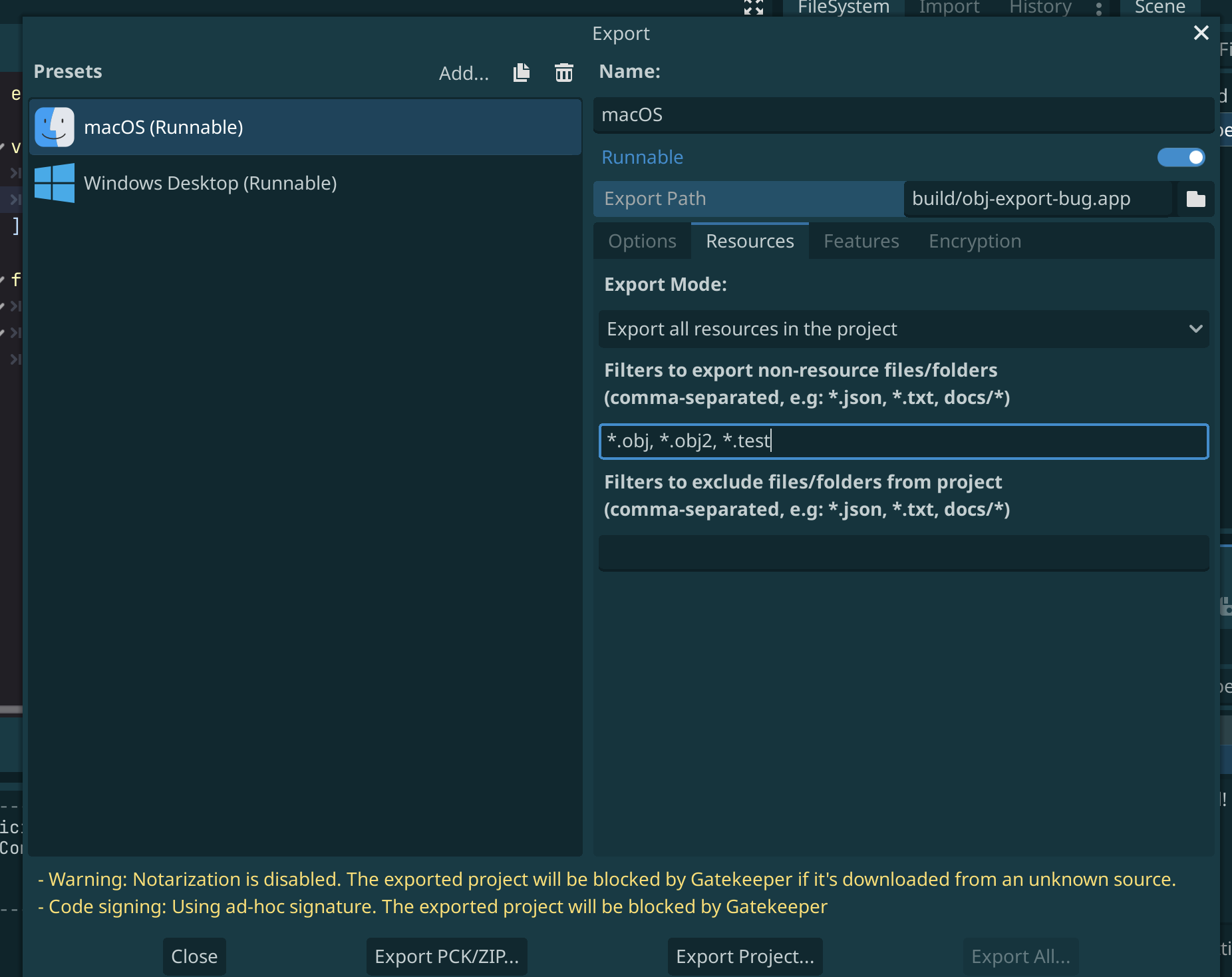 `.obj` files are not exported with the project · Issue #77570 · godotengine/godot · GitHub