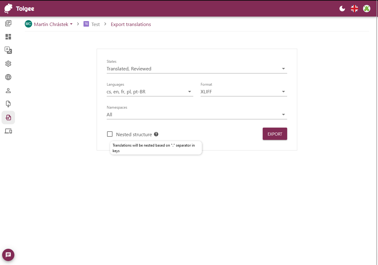 Export: "Nested structure" is displayed for XLIFF · Issue #1570 ...