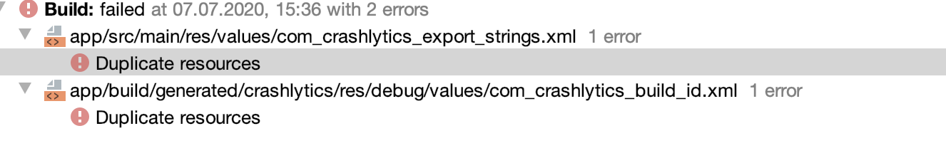 🔥Duplicate resources com_crashlytics_export_strings.xml in Android during build process after ...