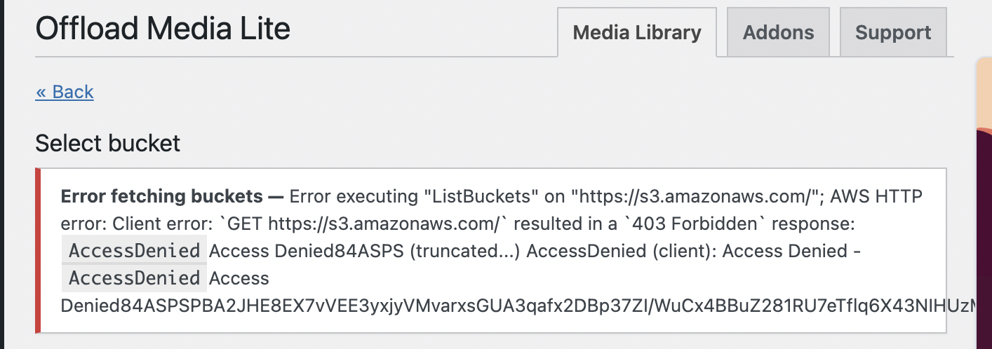 Bug: Error fetching buckets — Error executing "ListBuckets" on "https://s3.amazonaws.com ...