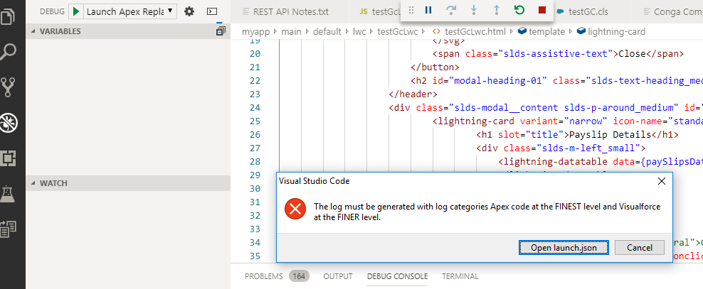 When i run the apex replay debugger and select the log i am getting msg Generate the log with a ...