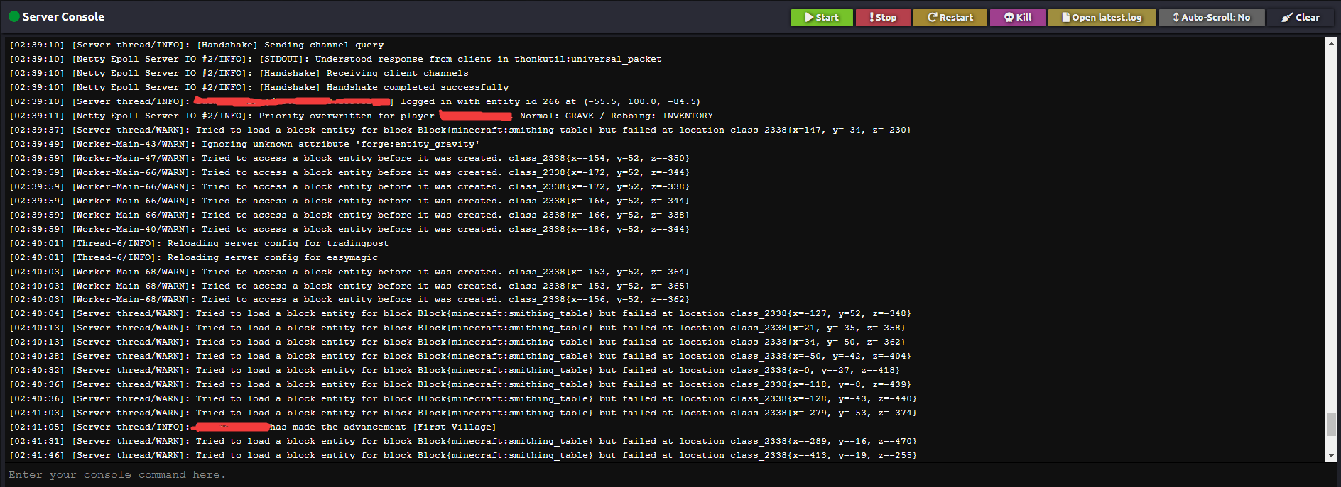 Tried to load a block entity for block warning · Issue #178 ...