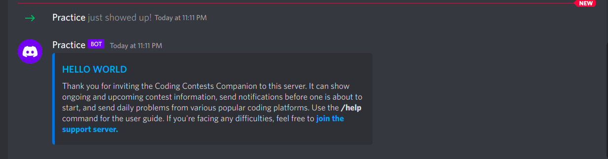 Server Joining Message · Issue 11 · Dashroshan Coding Contests Companion · Github