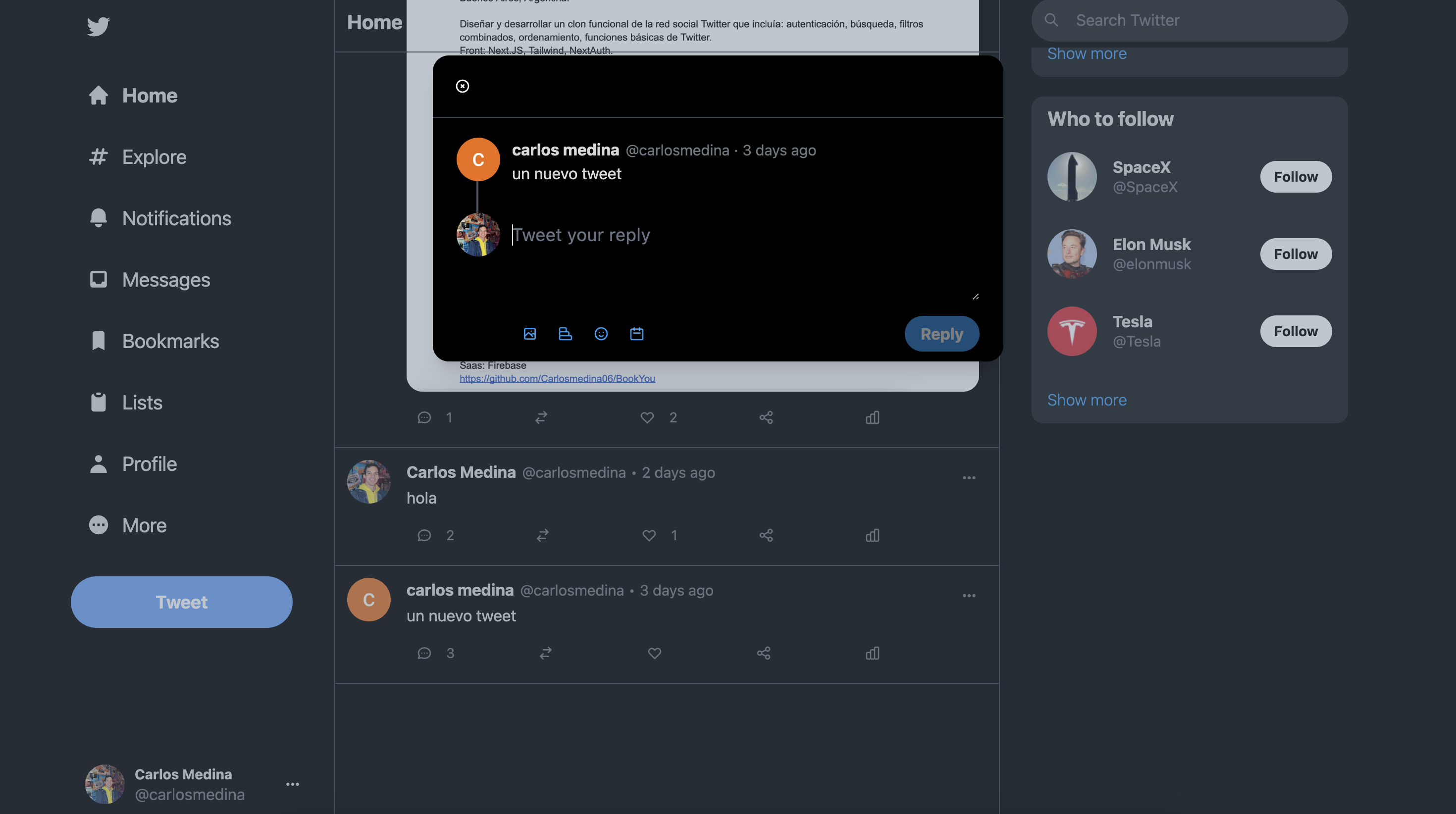 GitHub - Carlosmedina06/Twitter-Clone: Este es un proyecto de clon de ...
