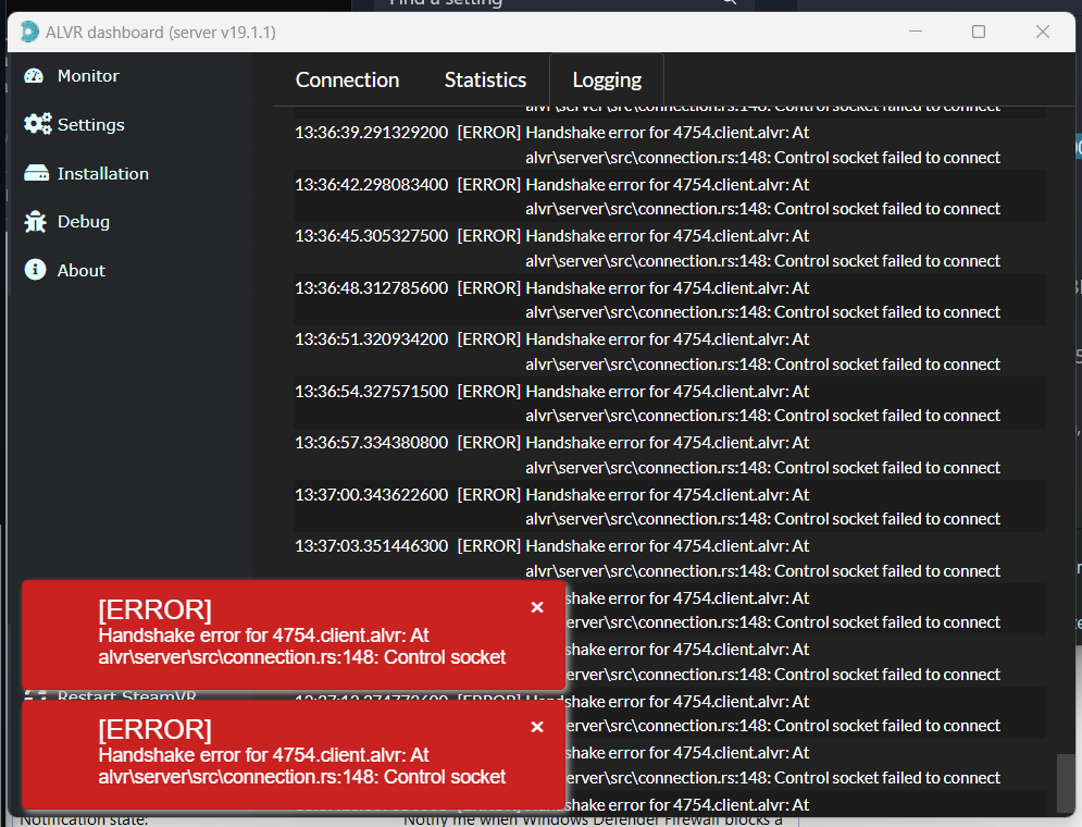 Handshake error: control socket failed to connect · Issue #1566 · alvr-org/ALVR · GitHub