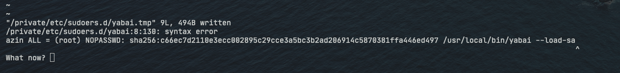 syntax error in sudoers file · Issue #1529 · koekeishiya/yabai · GitHub