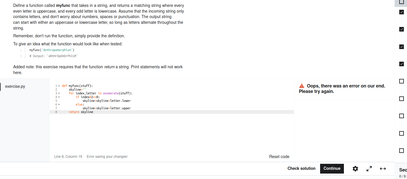 Had issues with code exercise 19: "skyline" - the course is still not grading my code as a pass ...